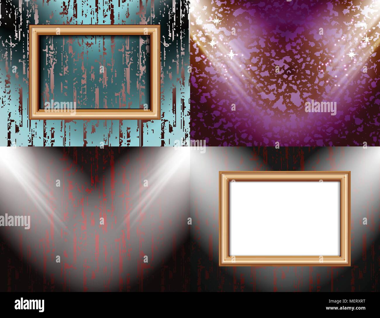 Set of Blank frame on a color wall lighting, abstract colored ...