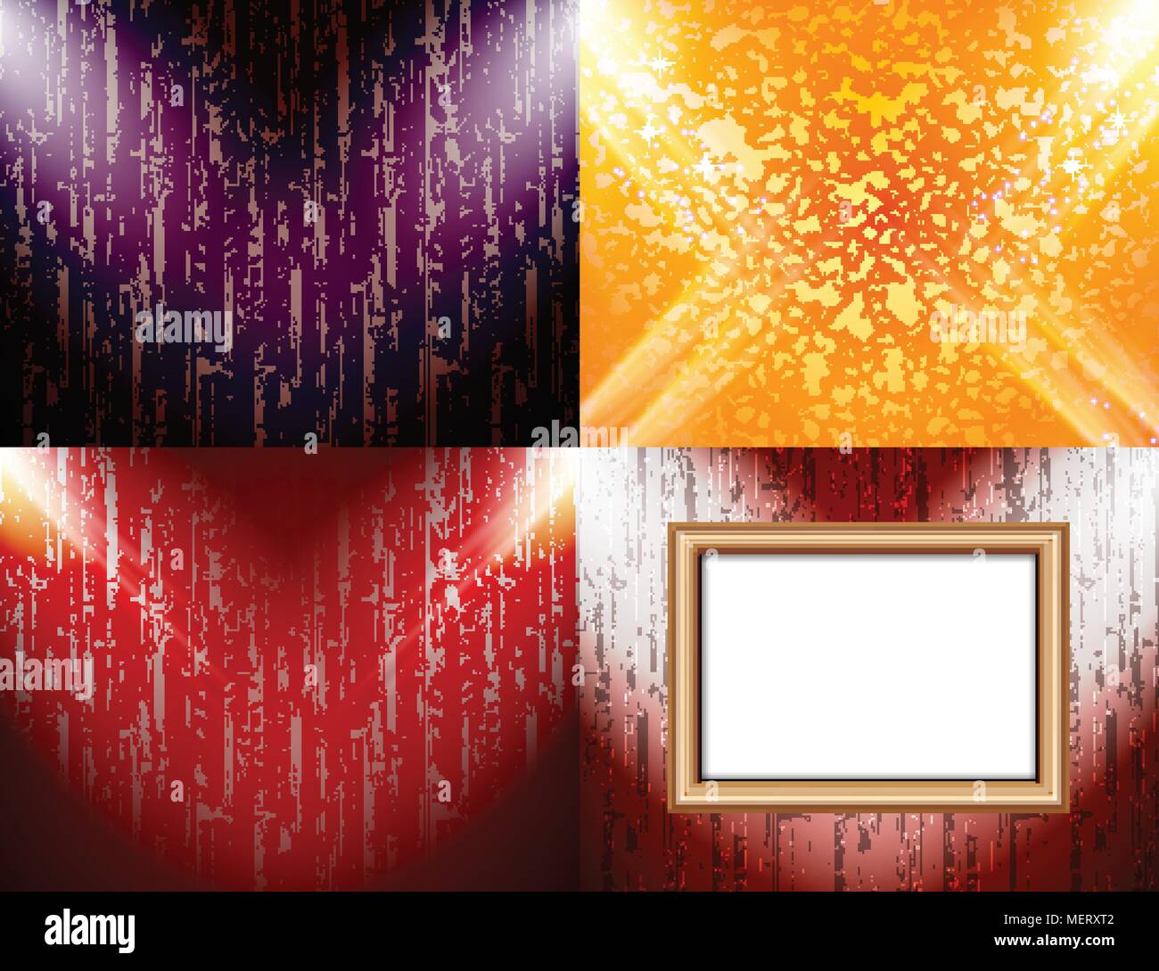 Set of Blank frame on a color wall lighting, abstract colored ...