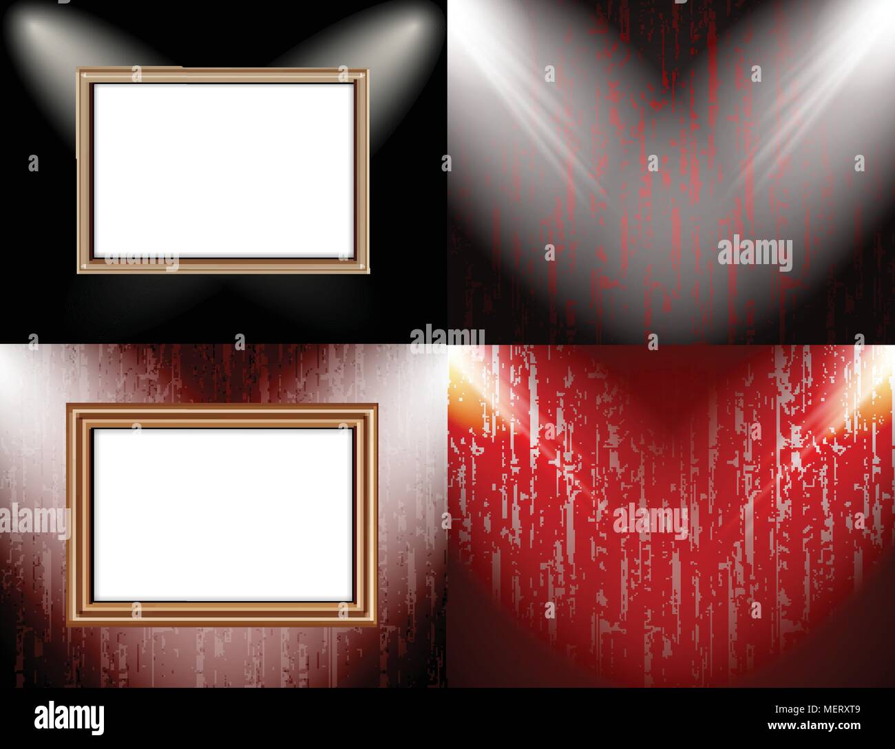 Set of Blank frame on a color wall lighting, abstract colored ...