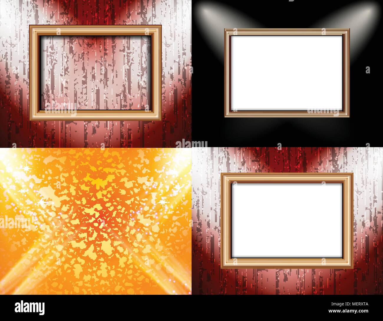 Set of Blank frame on a color wall lighting, abstract colored ...