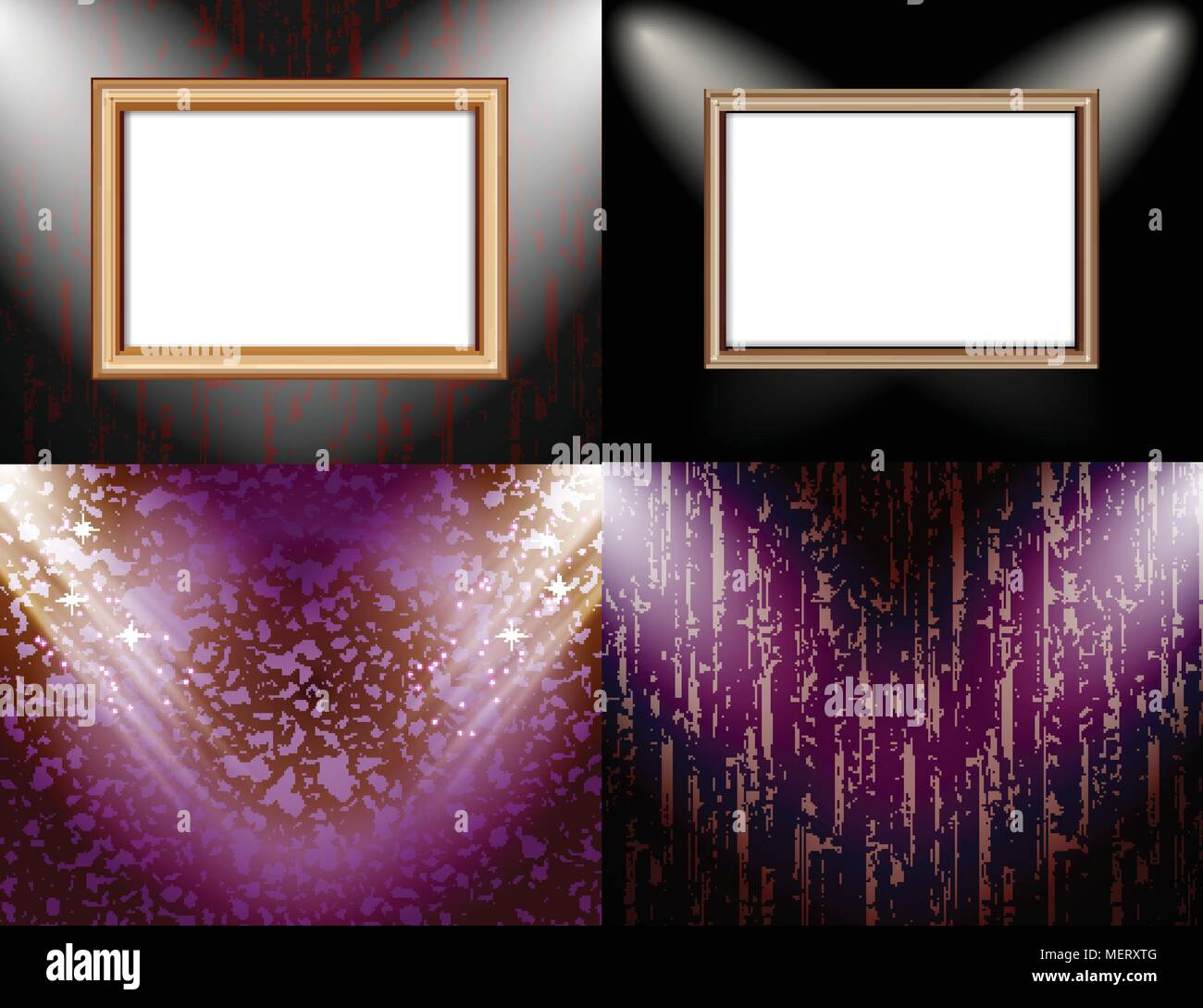 Set of Blank frame on a color wall lighting, abstract colored ...