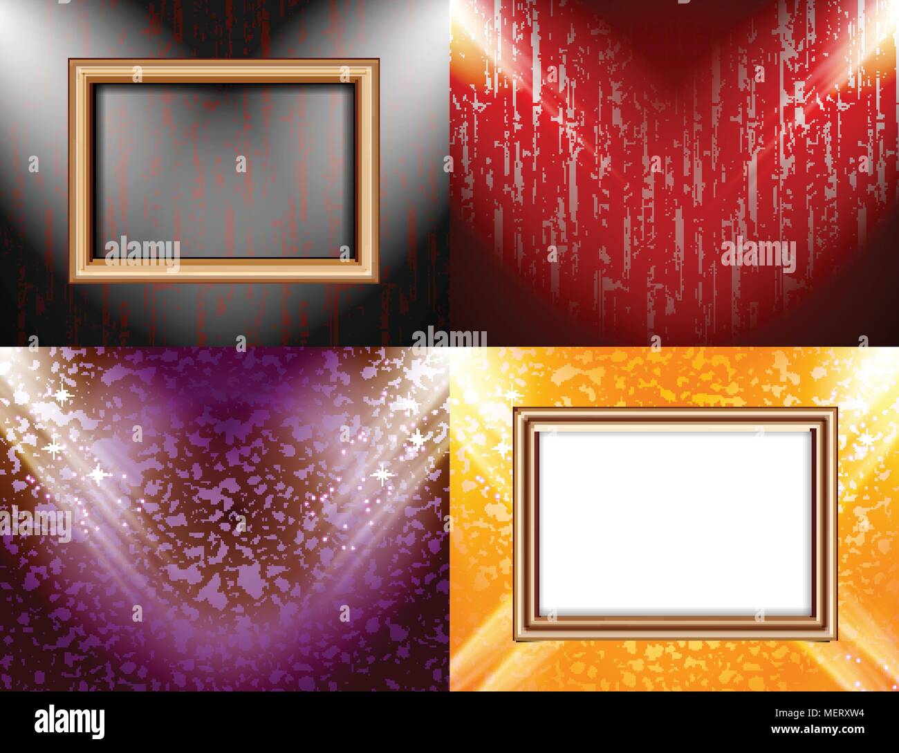 Set of Blank frame on a color wall lighting, abstract colored ...