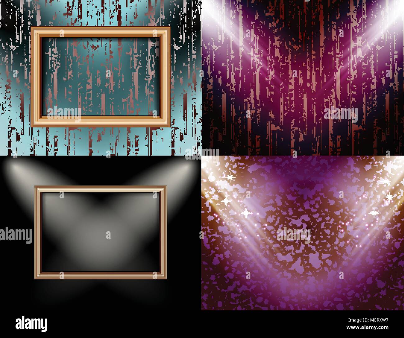 Set of Blank frame on a color wall lighting, abstract colored ...