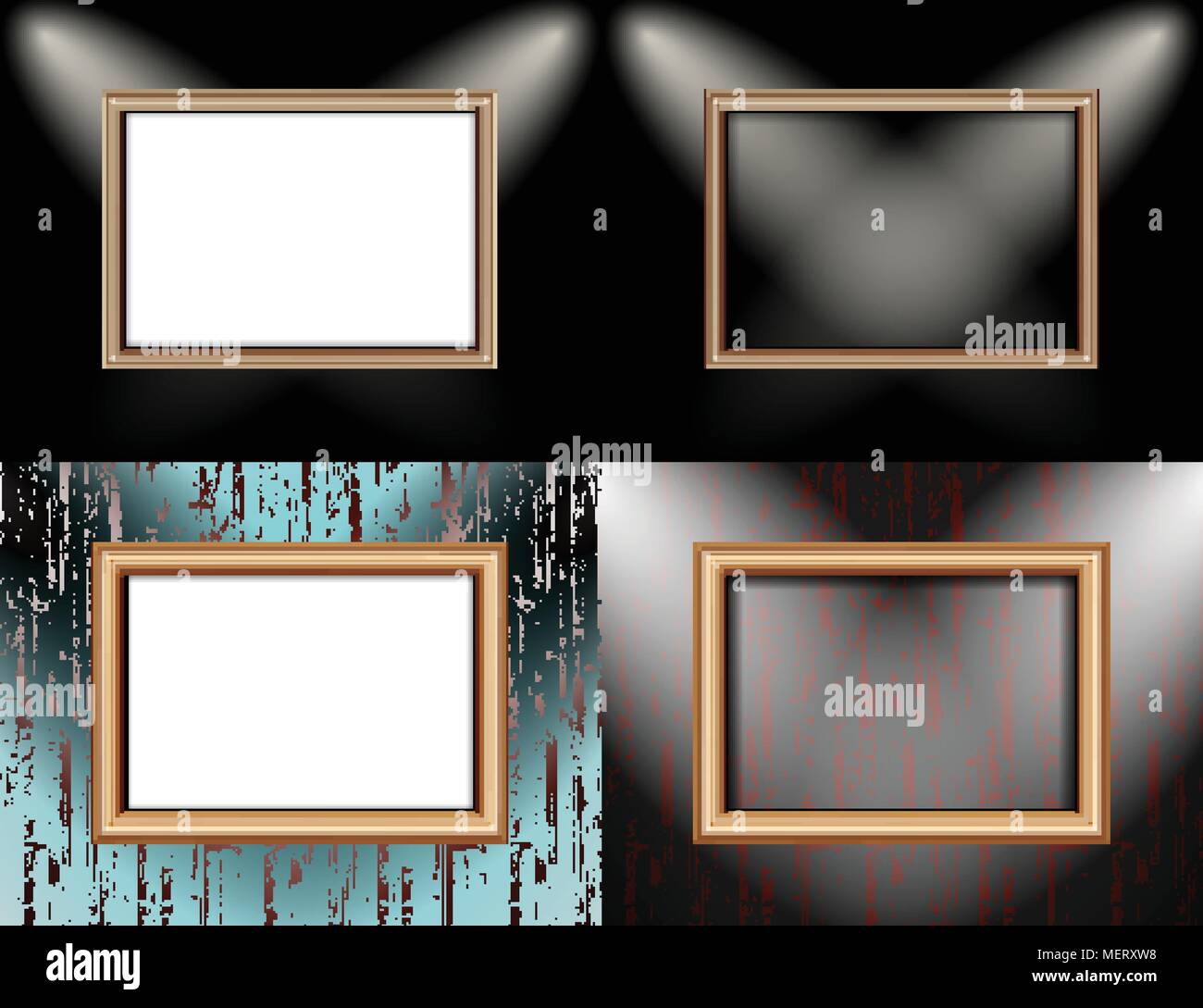 Set of Blank frame on a color wall lighting, abstract colored ...