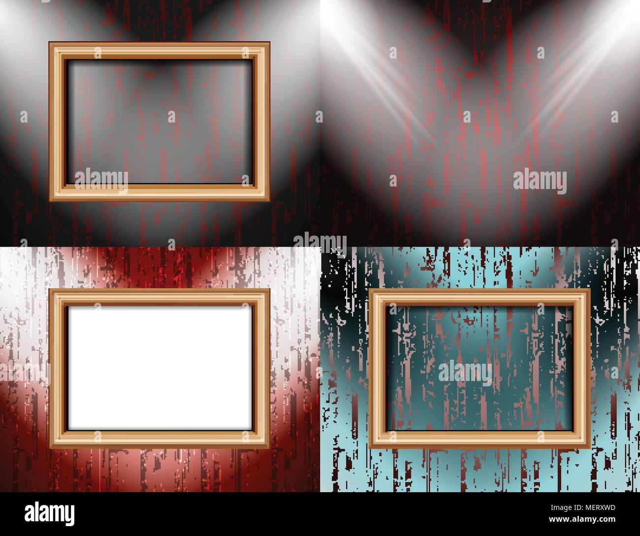 Set of Blank frame on a color wall lighting, abstract colored ...