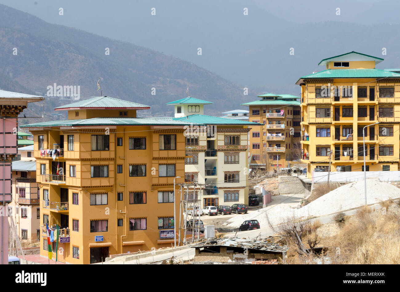 Apartment buildings, Thimphu, Bhutan Stock Photo - Alamy