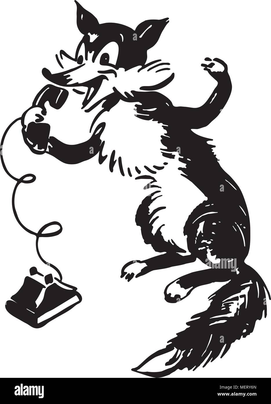 Fox On Phone - Retro Clipart Illustration Stock Vector Image & Art - Alamy