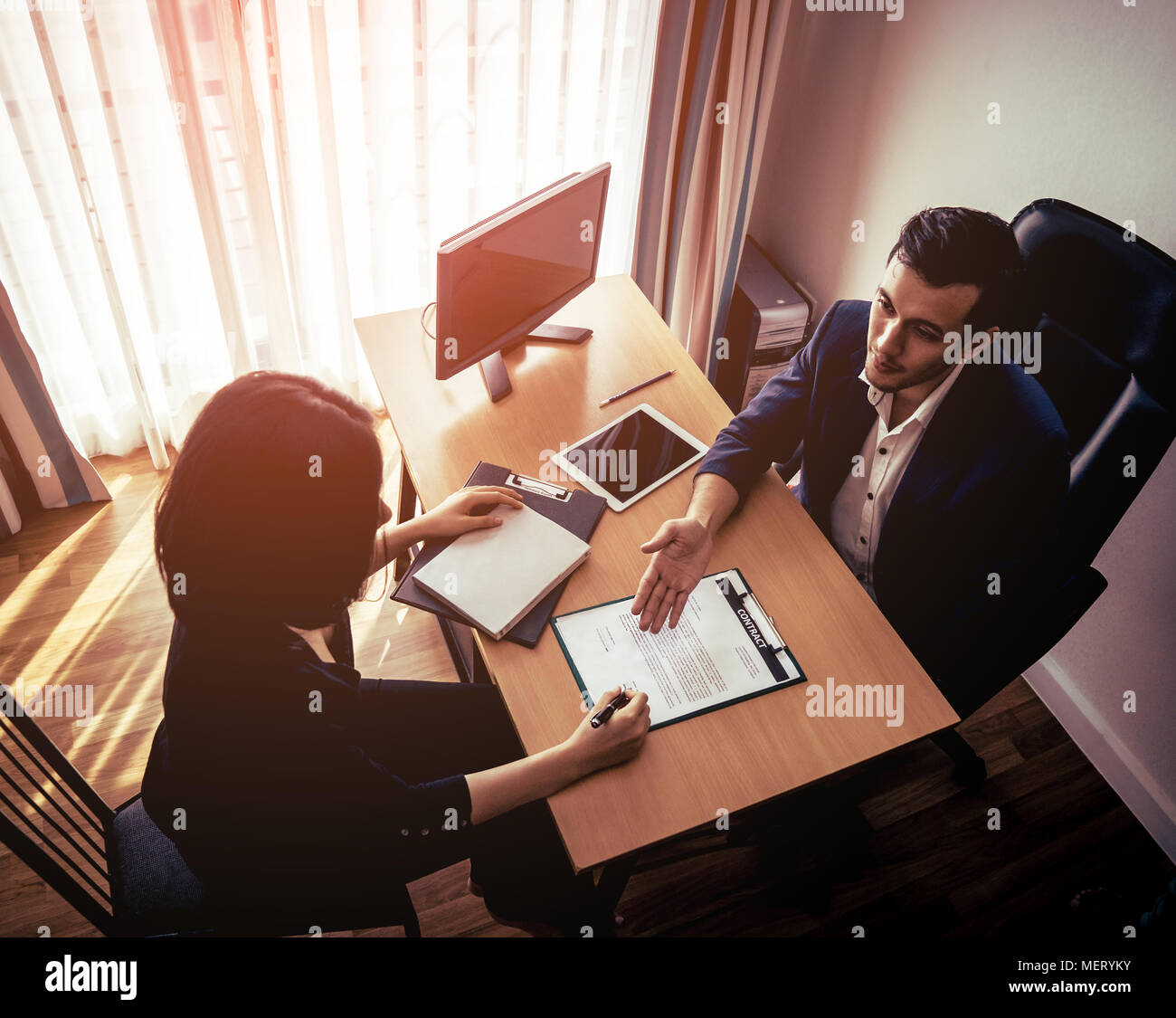 Boss giving job contract opportunity for New Employer Stock Photo - Alamy