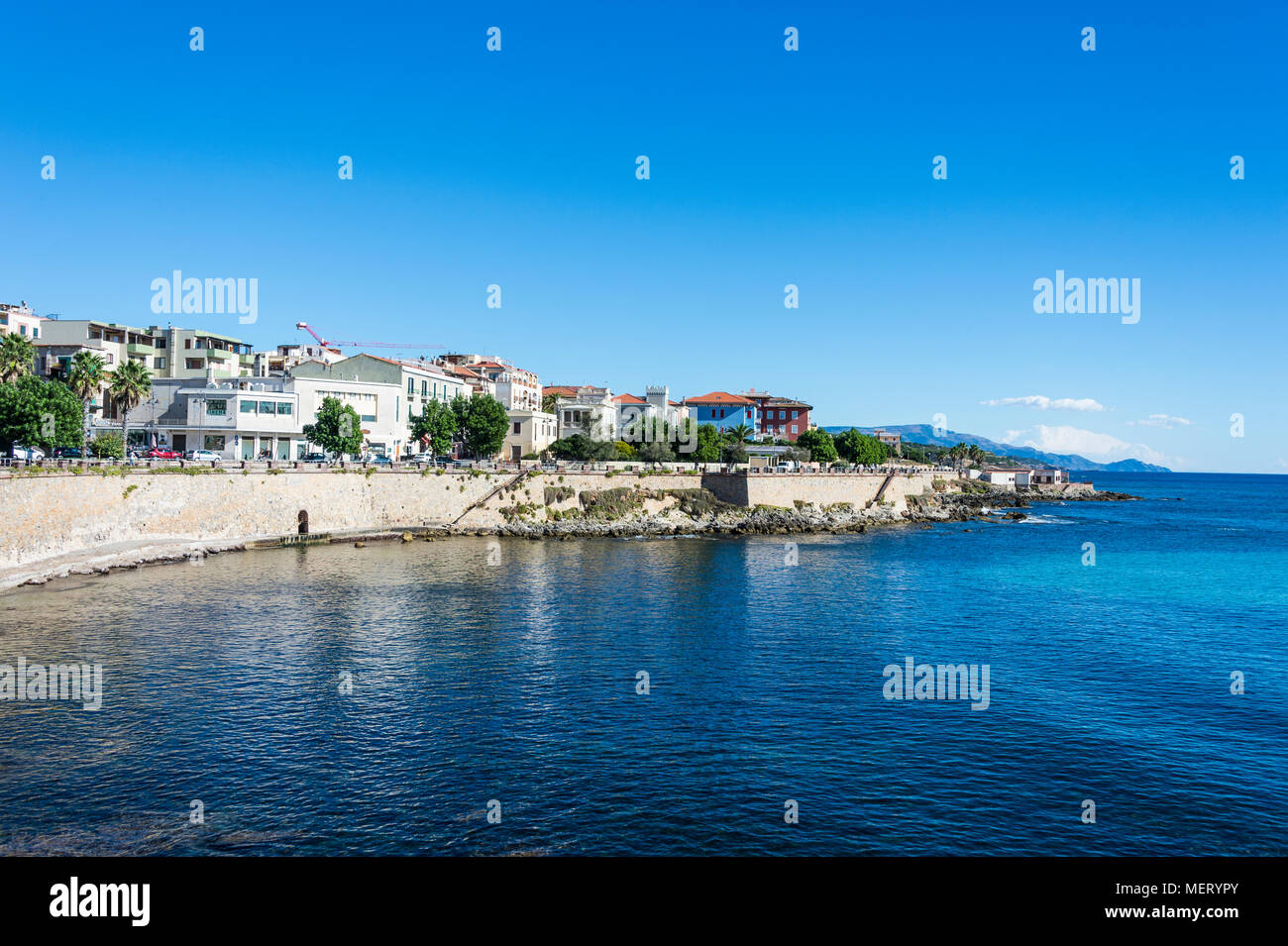 Ocean promenade in the coastal town of Alghero, Sardinia, Italy Stock ...