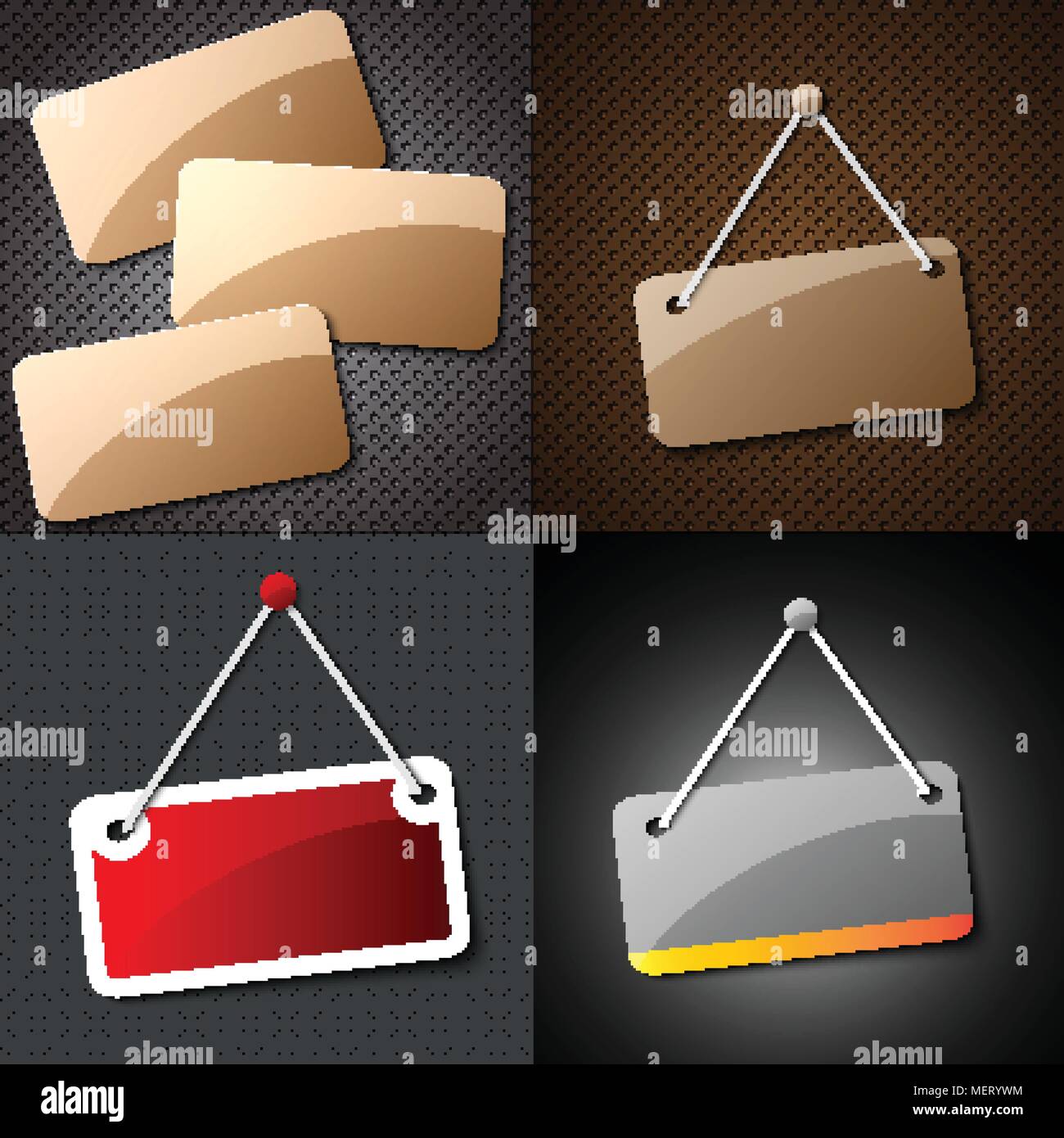 Set of Blank hanging sign for your text on an abstract background ...