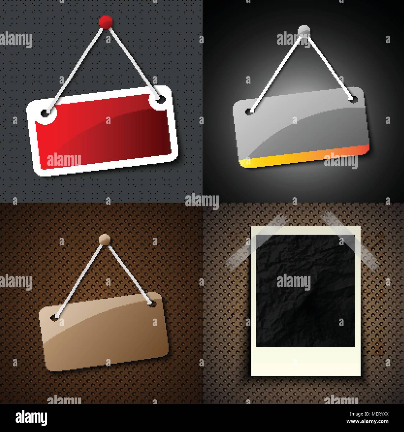 Set of Blank hanging sign for your text on an abstract background ...