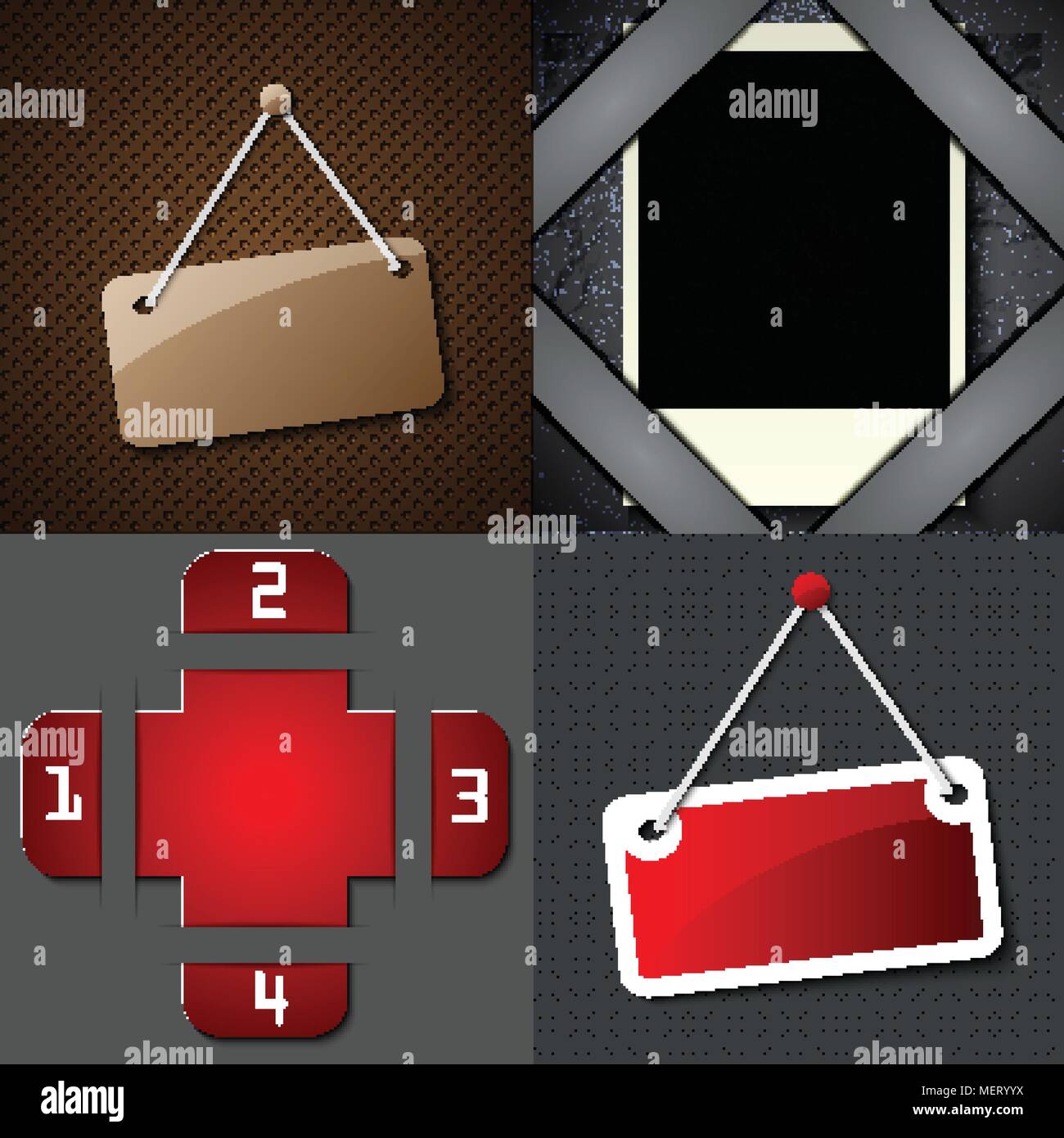 Set of Blank hanging sign for your text on an abstract background ...