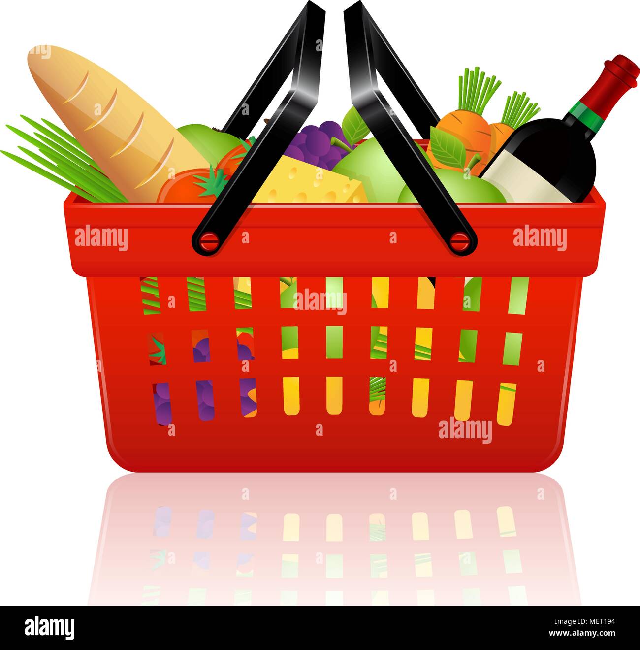 Shopping basket with groceries. Vector illustration Stock Vector Image ...