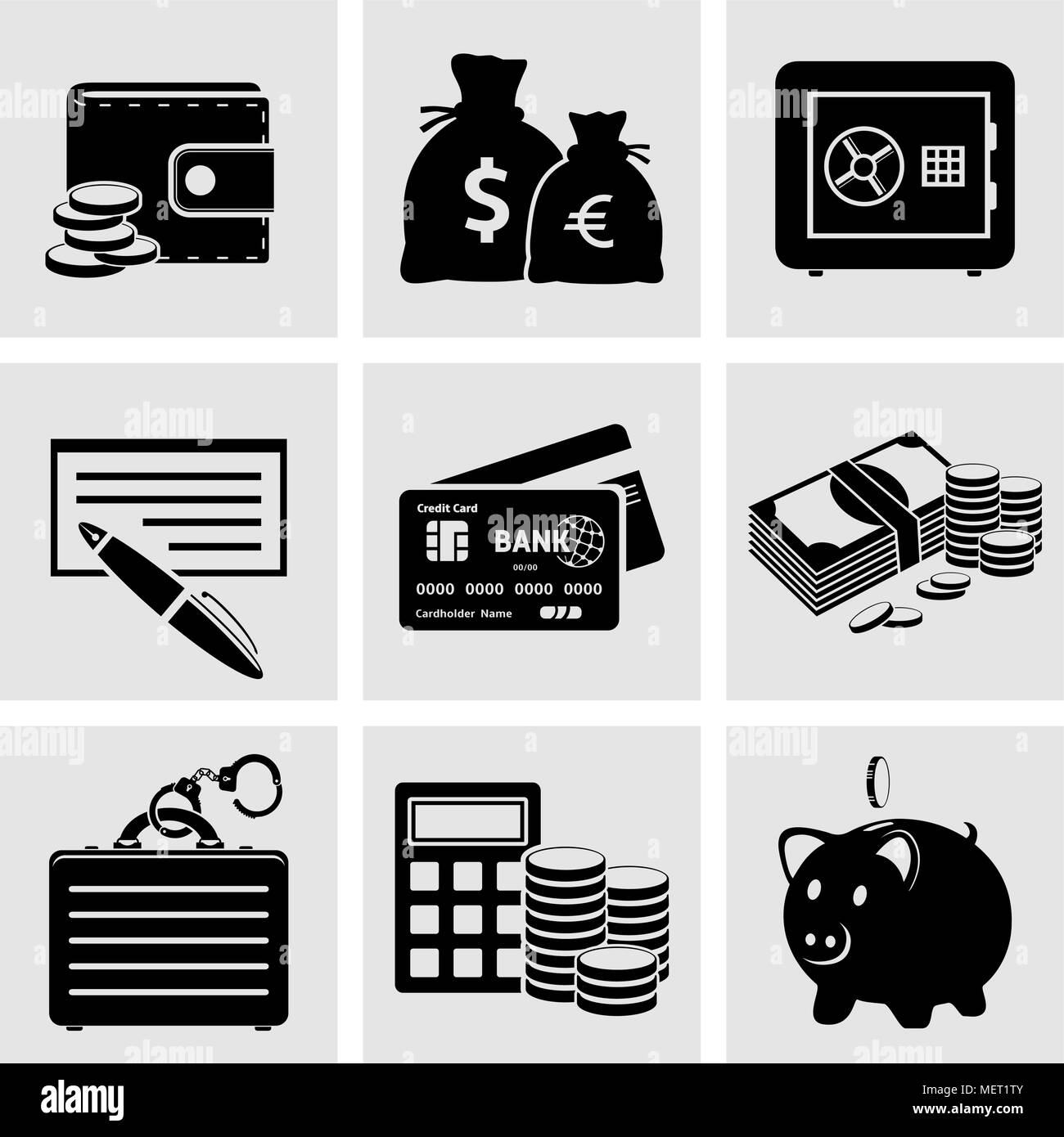 Pay bill icons black set Black and White Stock Photos & Images - Alamy