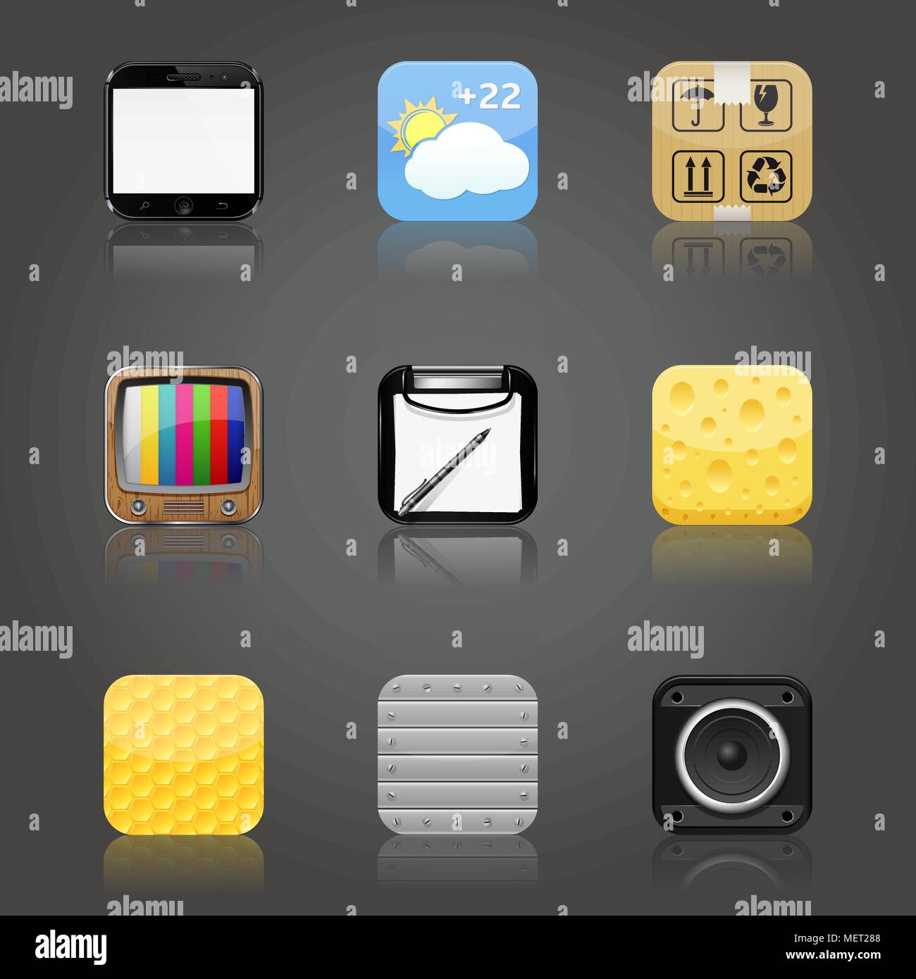 Apps icons with reflection Stock Vector Image & Art - Alamy