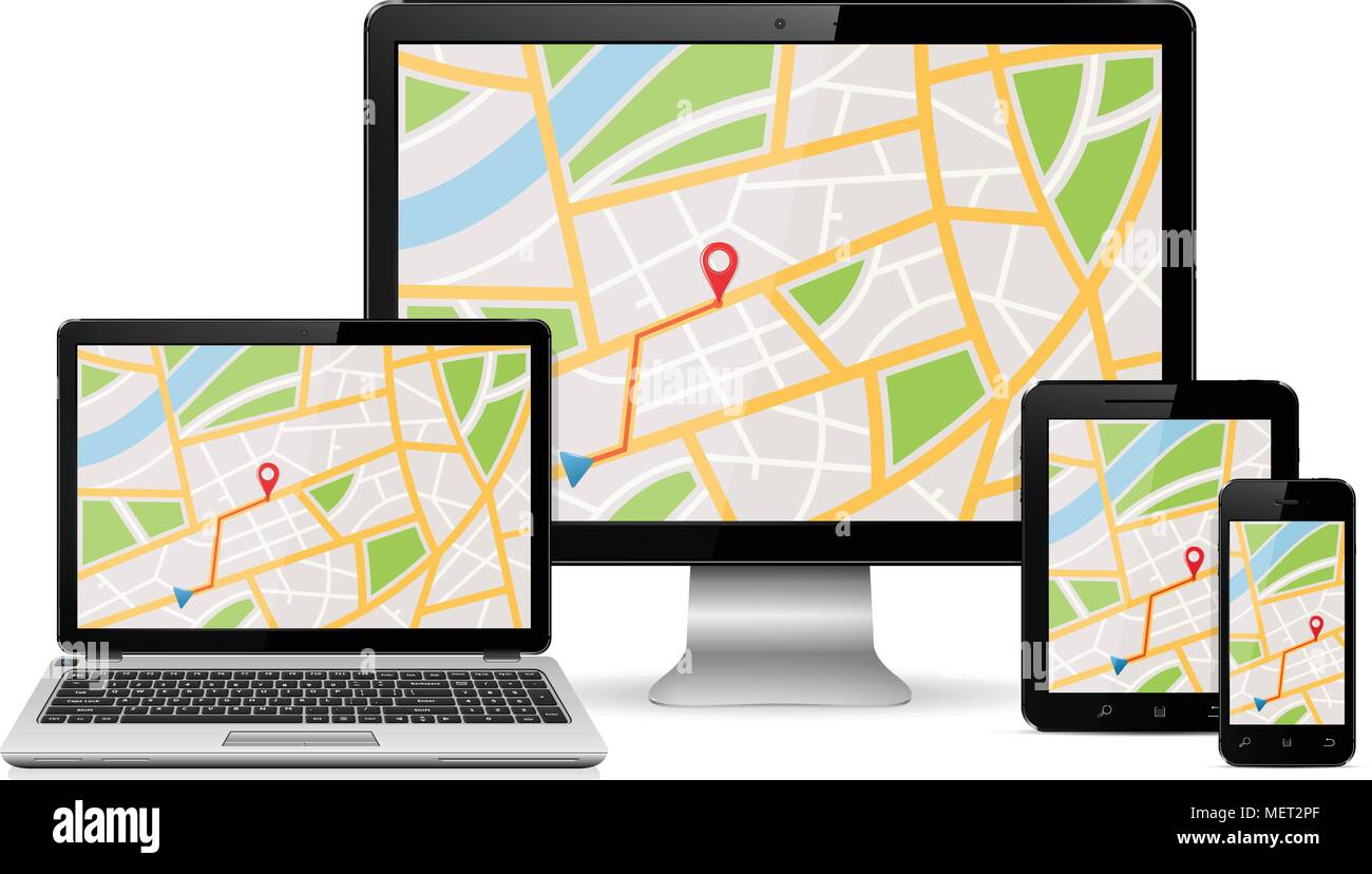 GPS map on display of modern digital devices Stock Vector Image & Art ...