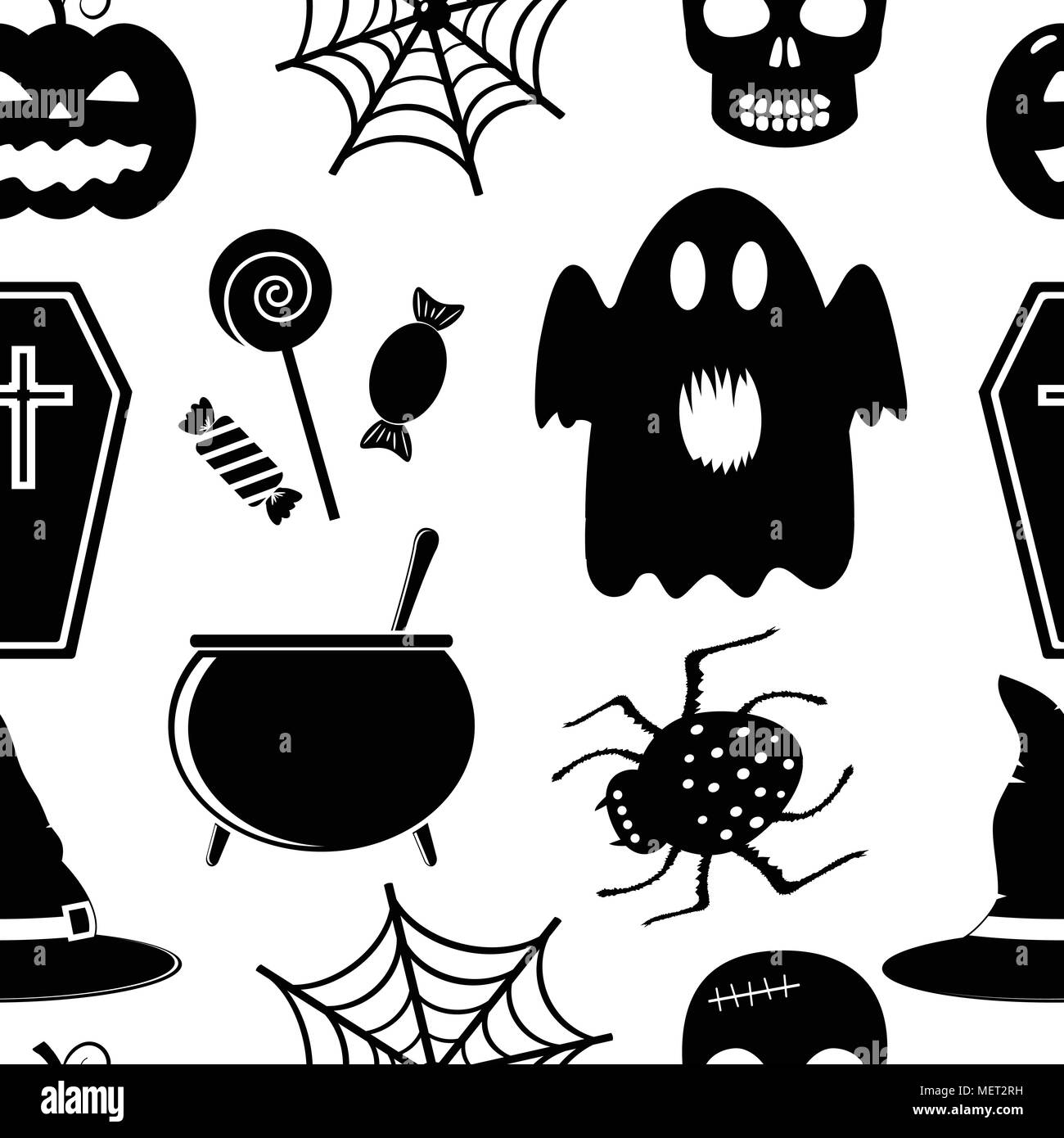 Vector halloween seamless background Black and White Stock Photos ...