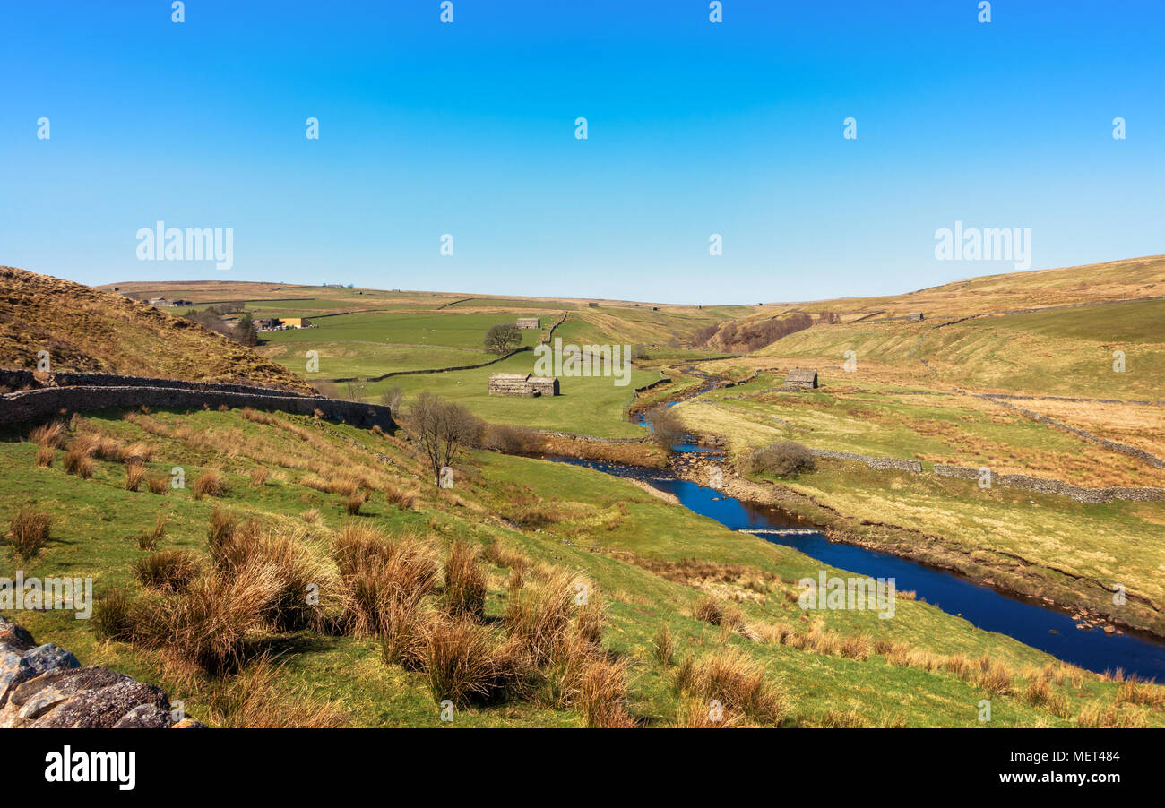 A picturesque view of Swaledale at the River Swale and Whitsundale ...