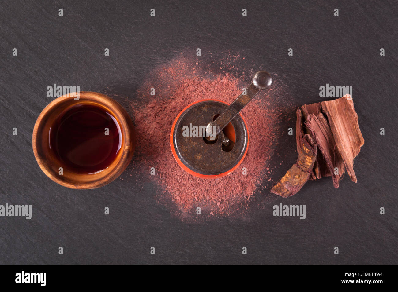 Psychoactive ayahuasca drink, mimosa hostilis powder and bark from ...