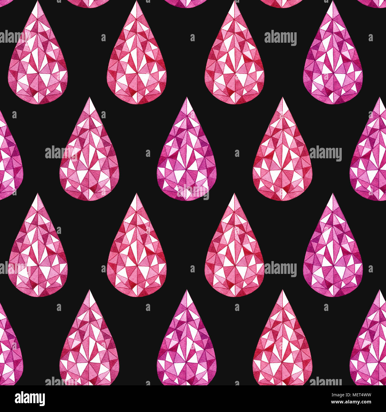 Hand drawn watercolor red gemstone in the shape of a tear seamless ...