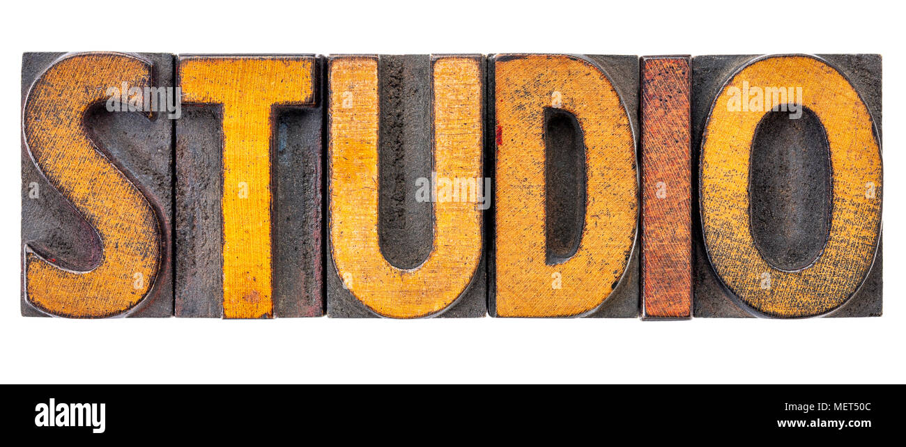 studio isolated word abstract in vintage letterpress wood type blocks ...