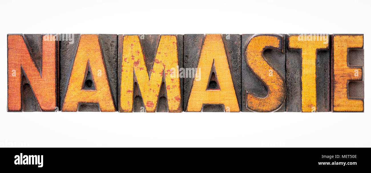 namaste isolated word abstract in vintage letterpress wood type blocks ...