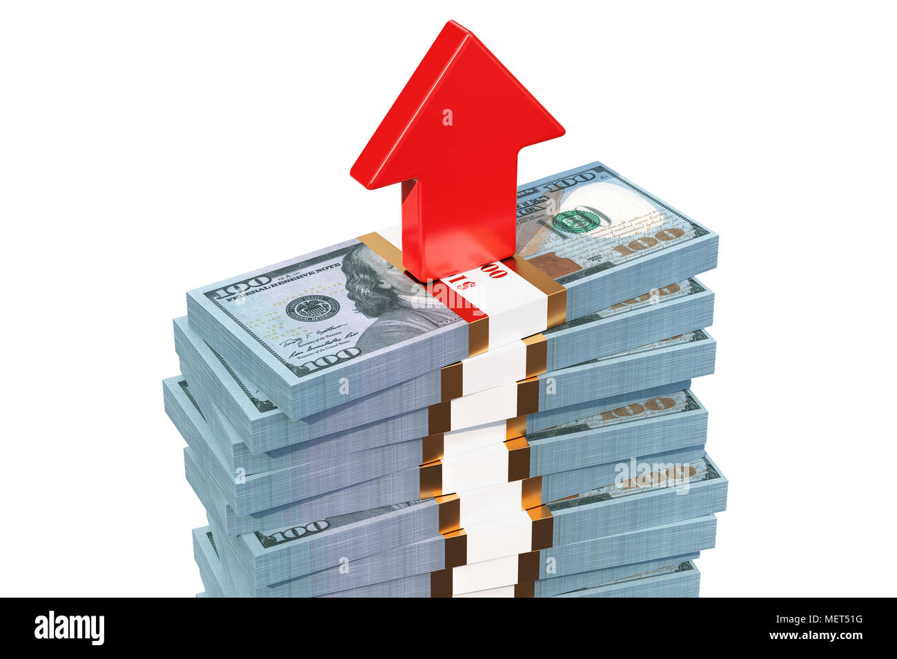 Dollar packs with arrow up, 3D rendering isolated on white background ...