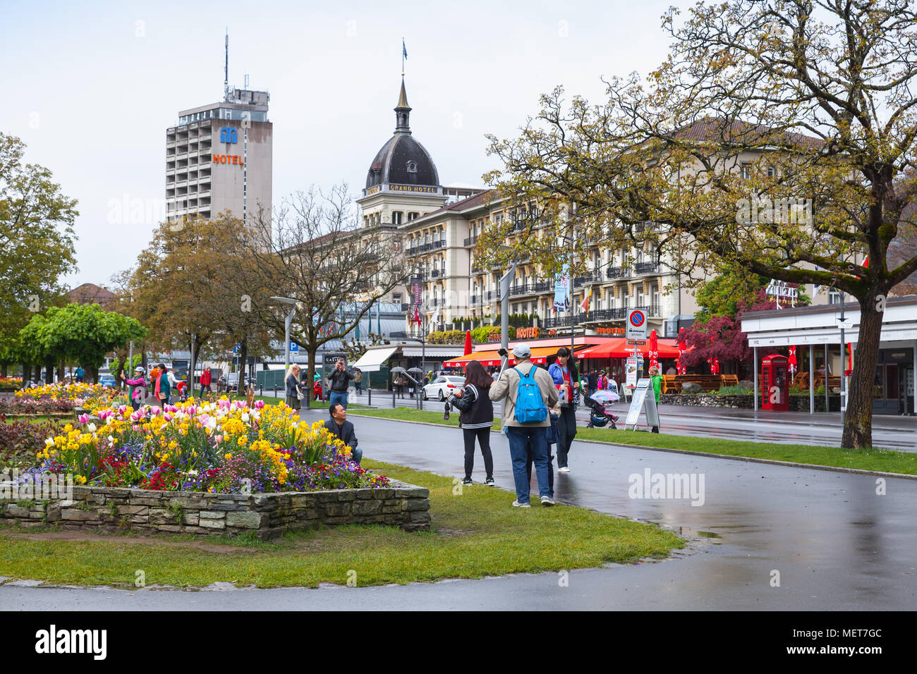 Interlaken, Switzerland - May 5, 2017: Street view of old Interlaken ...