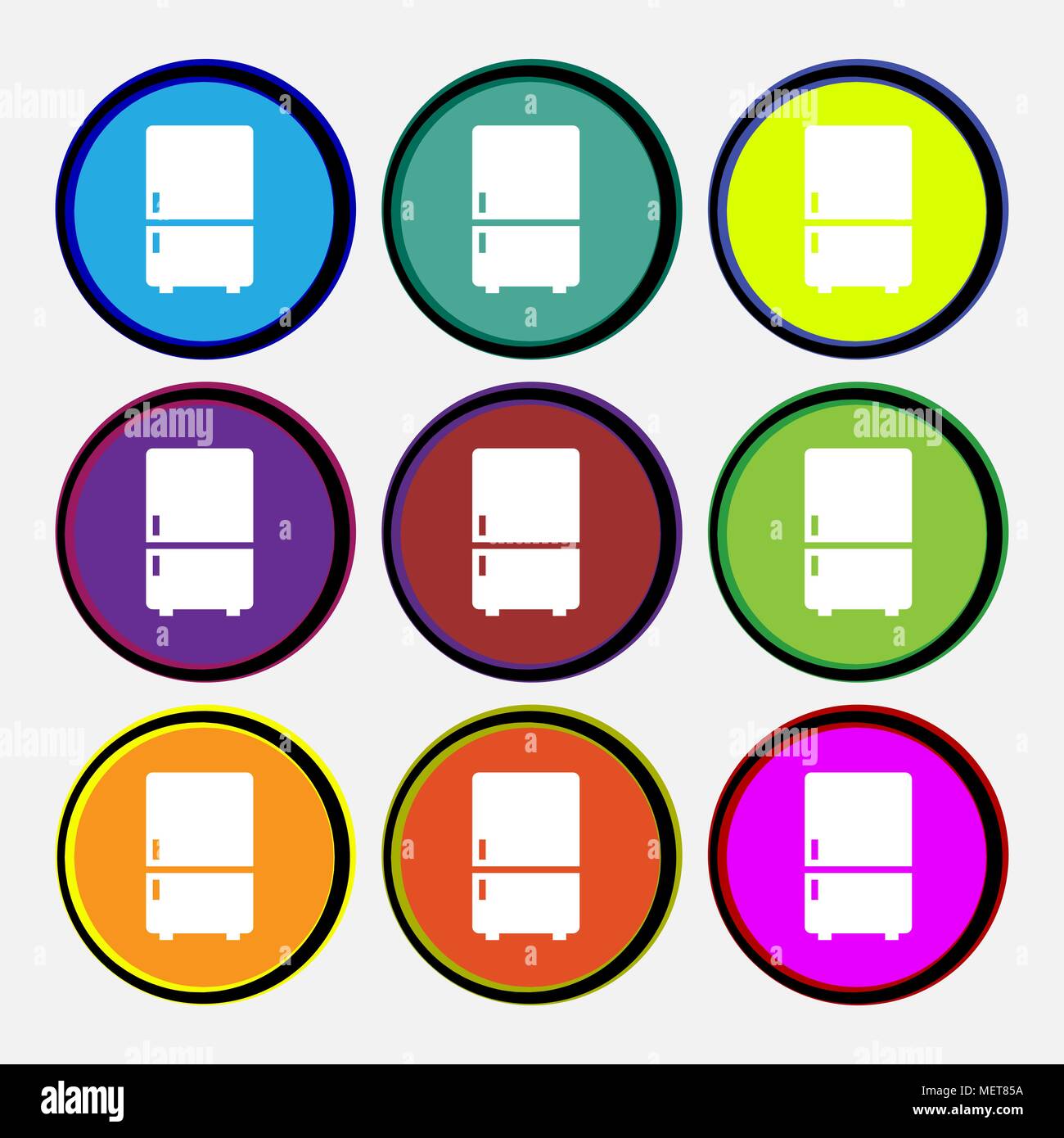 Refrigerator icon sign. Nine multi colored round buttons. Vector ...