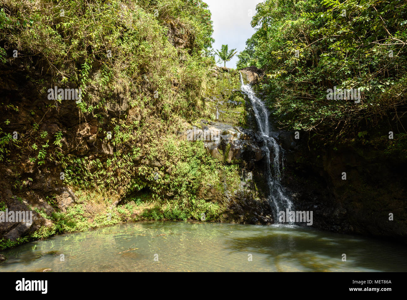 Waimano Falls pouring into a pool of water on Oahu Stock Photo - Alamy