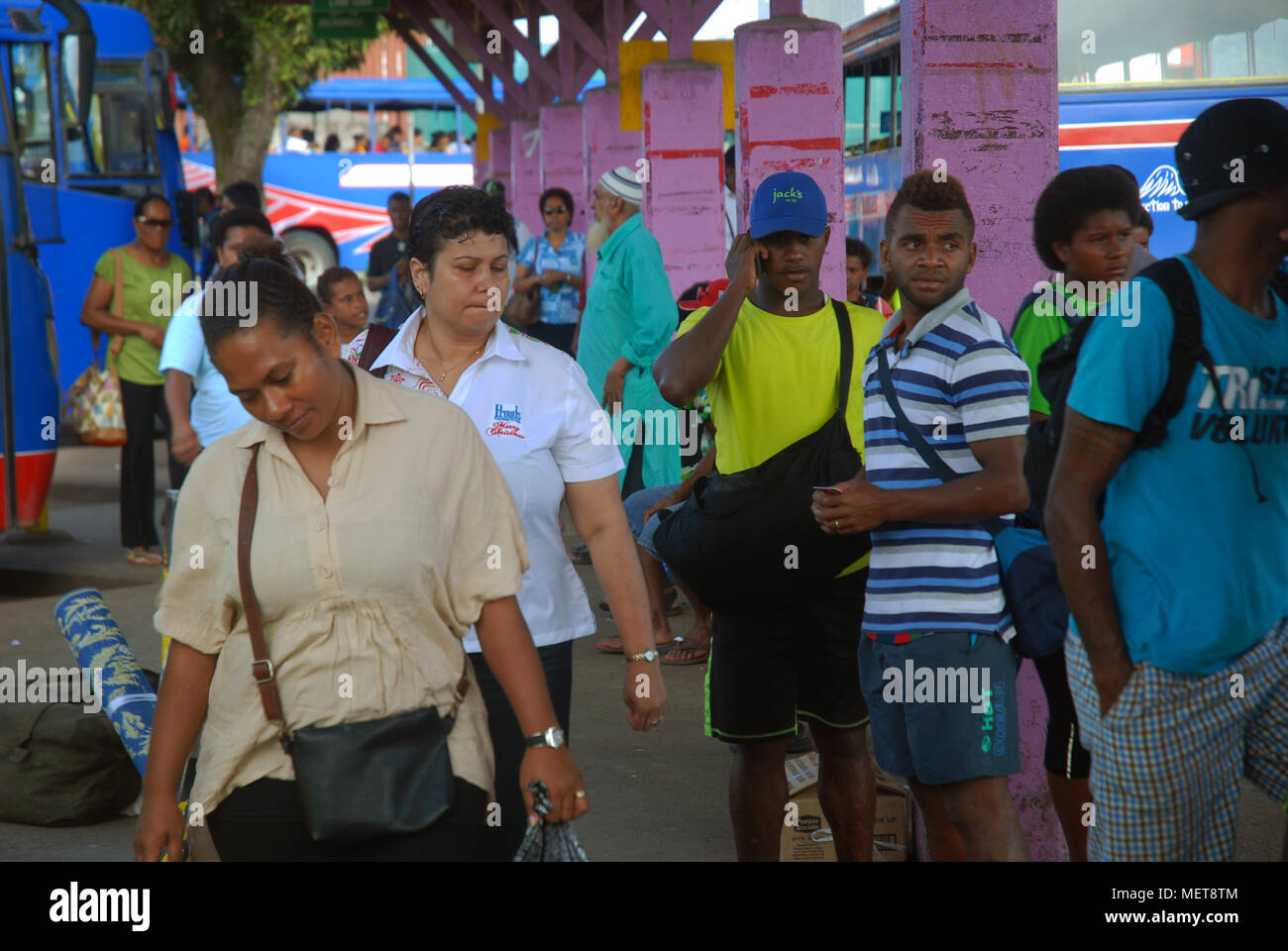 Commuters at Suva Bus Station, Fiji Stock Photo - Alamy