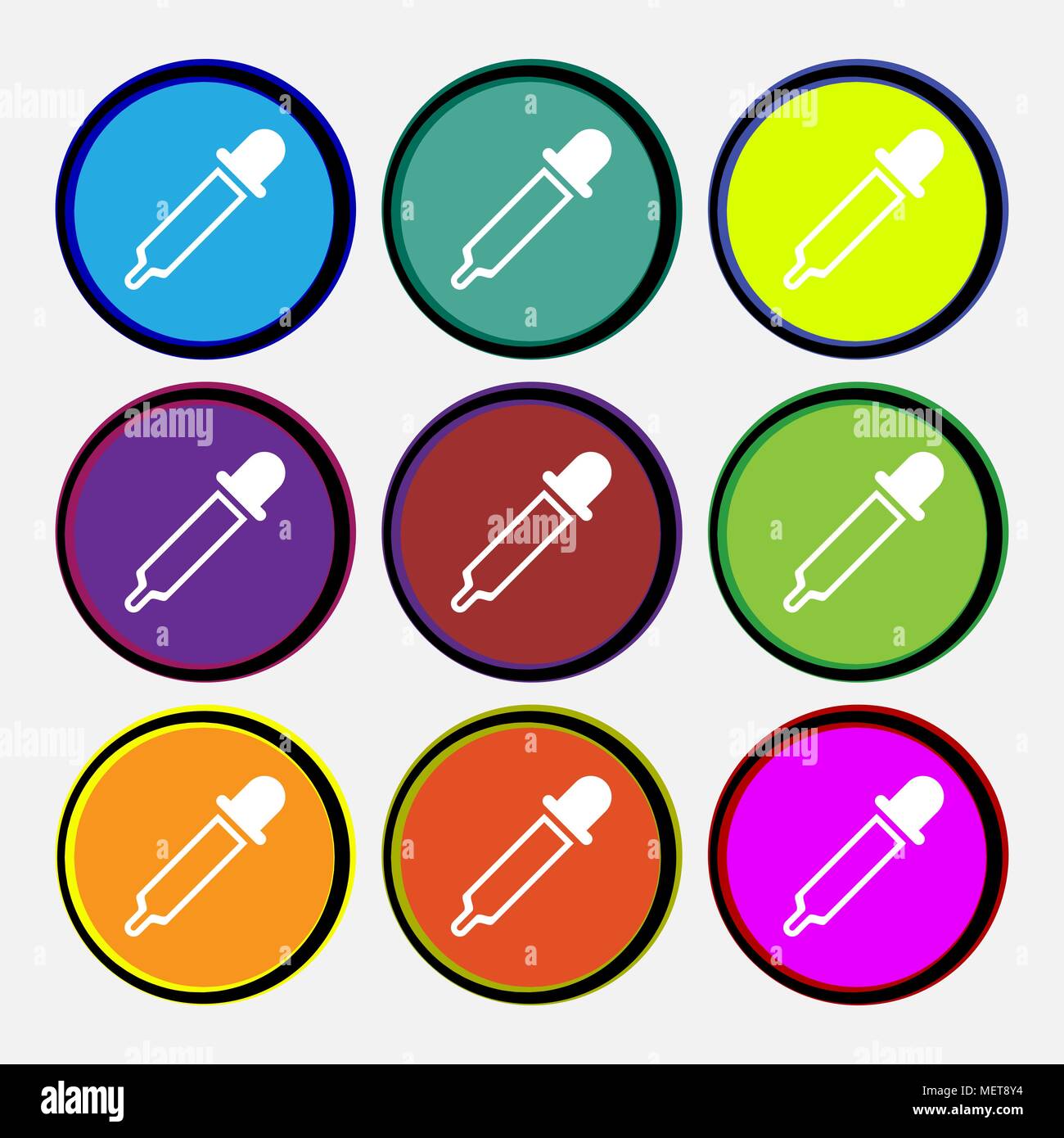 Pipette icon sign. Nine multi colored round buttons. Vector ...
