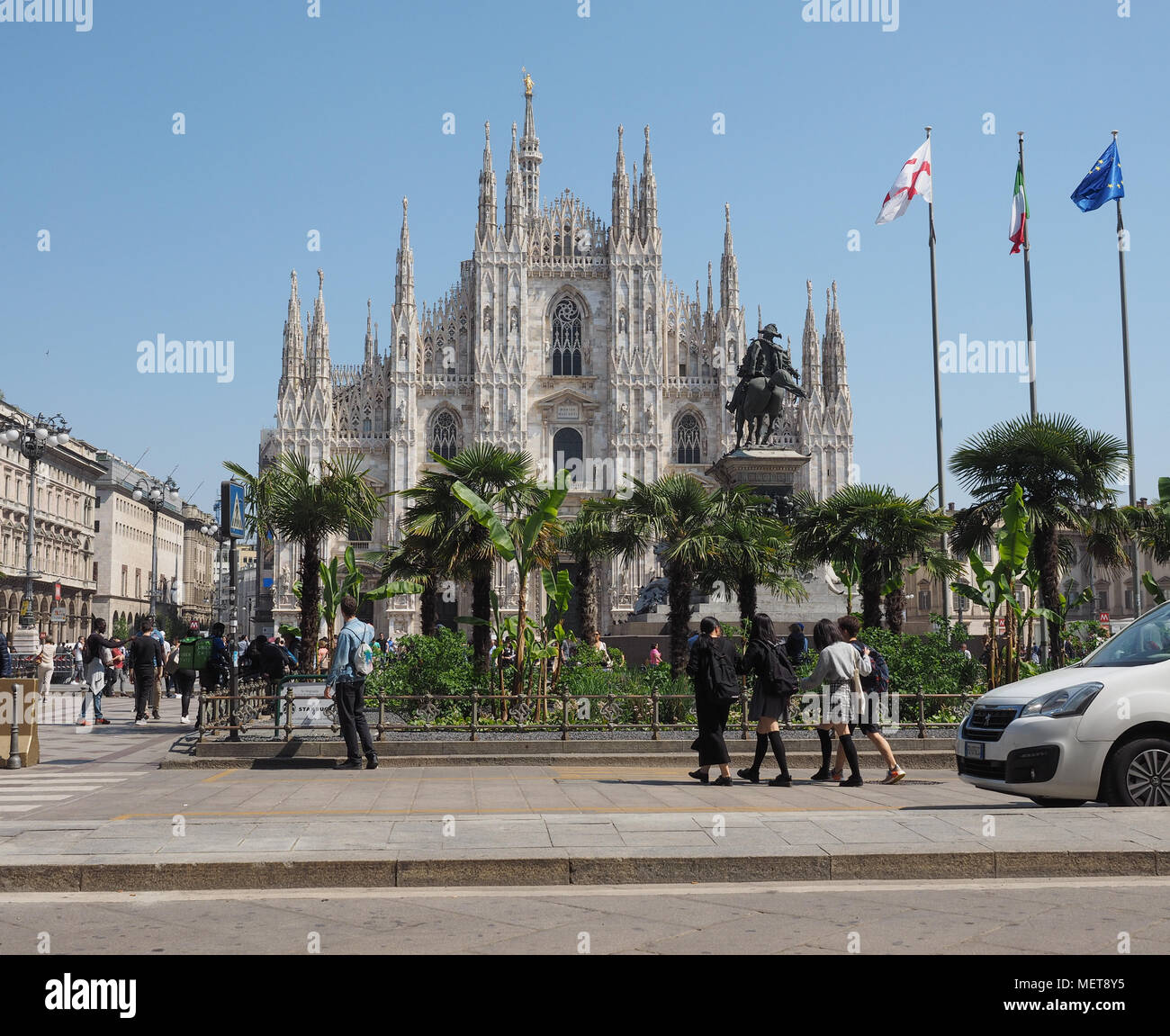MILAN, ITALY - CIRCA APRIL 2018: People in Piazza Duomo in front of ...