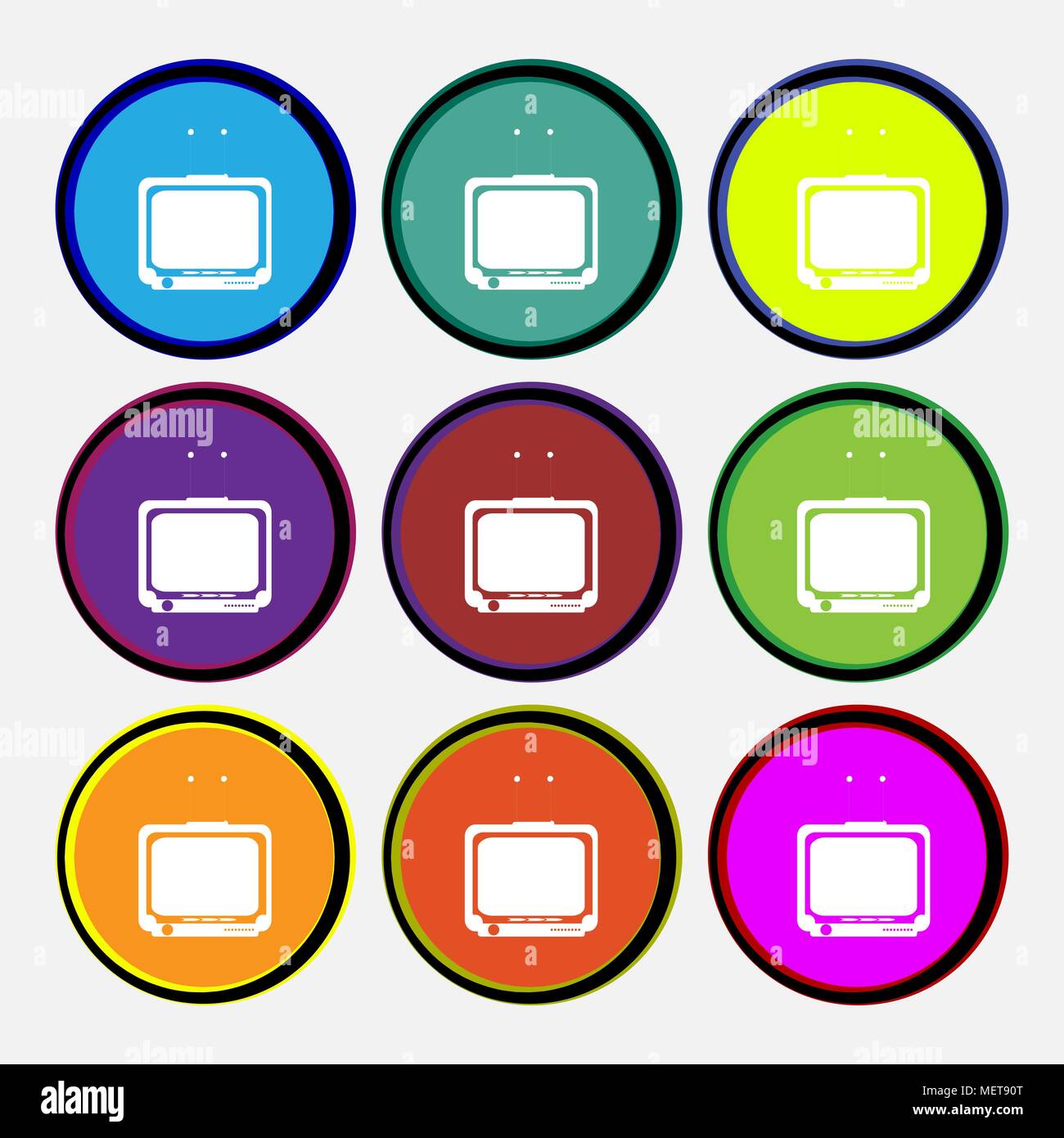 TV icon sign. Nine multi colored round buttons. Vector illustration ...