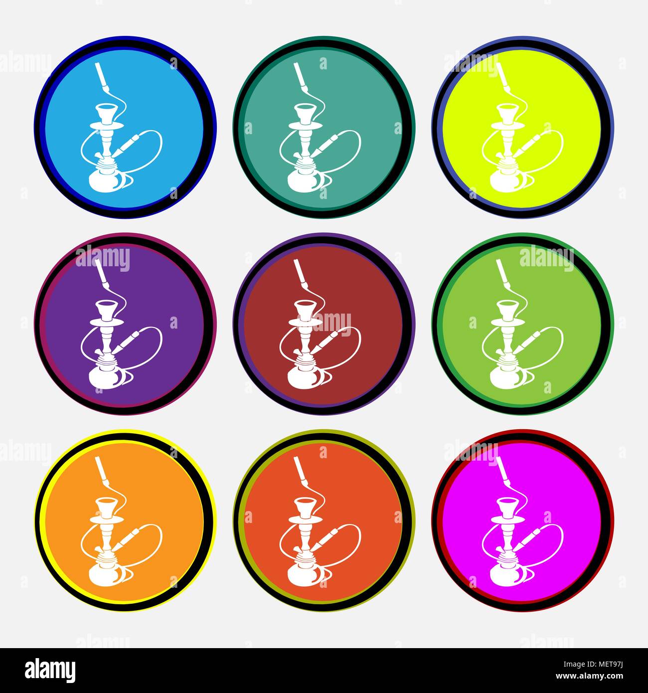 Hookah icon sign. Nine multi colored round buttons. Vector illustration ...