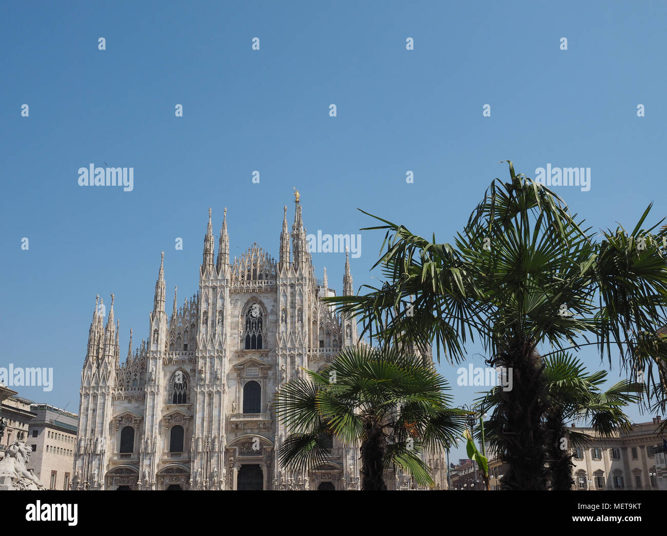 Duomo di Milano (meaning Milan Cathedral) church with palm trees in ...