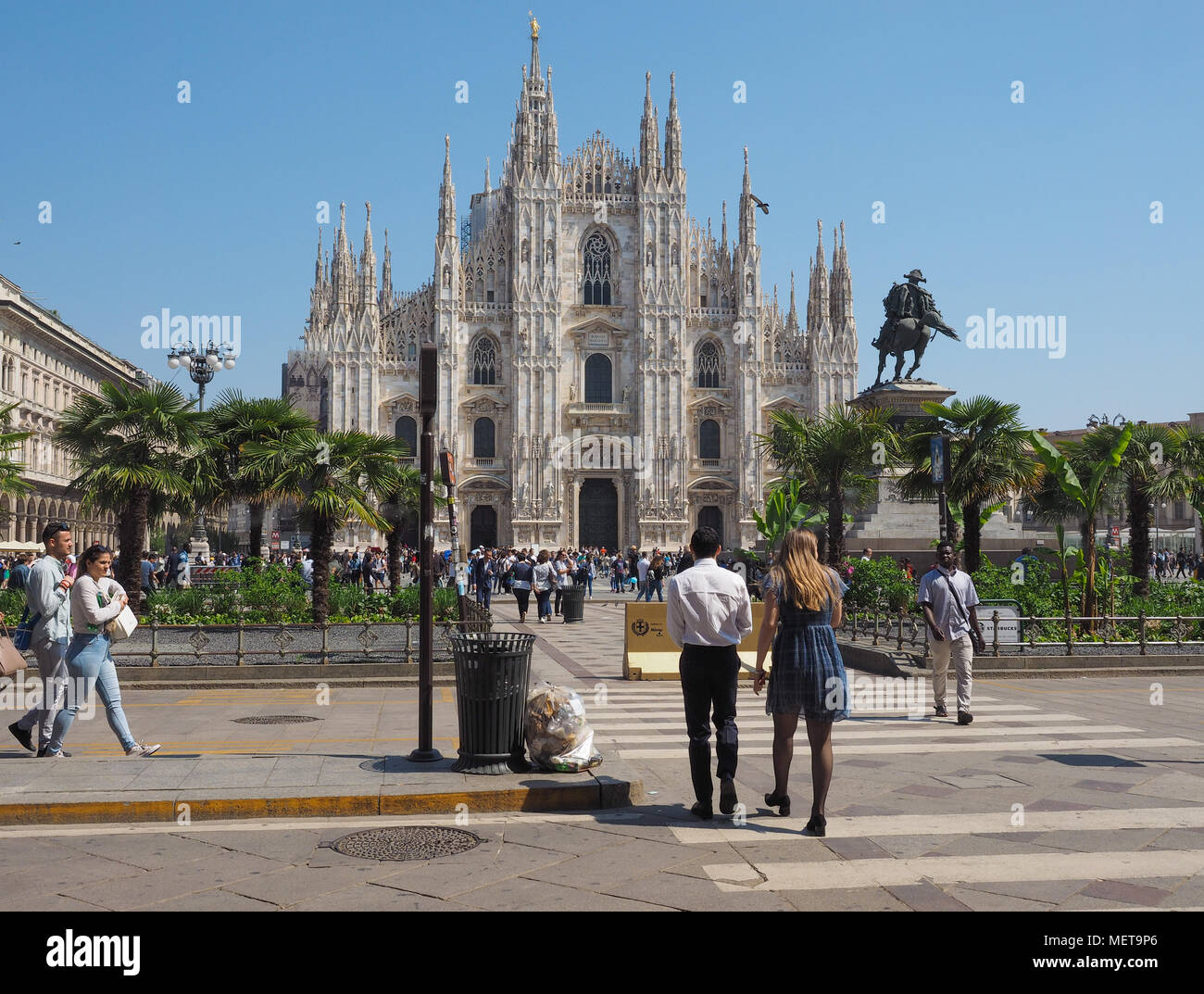 MILAN, ITALY - CIRCA APRIL 2018: People in Piazza Duomo in front of ...