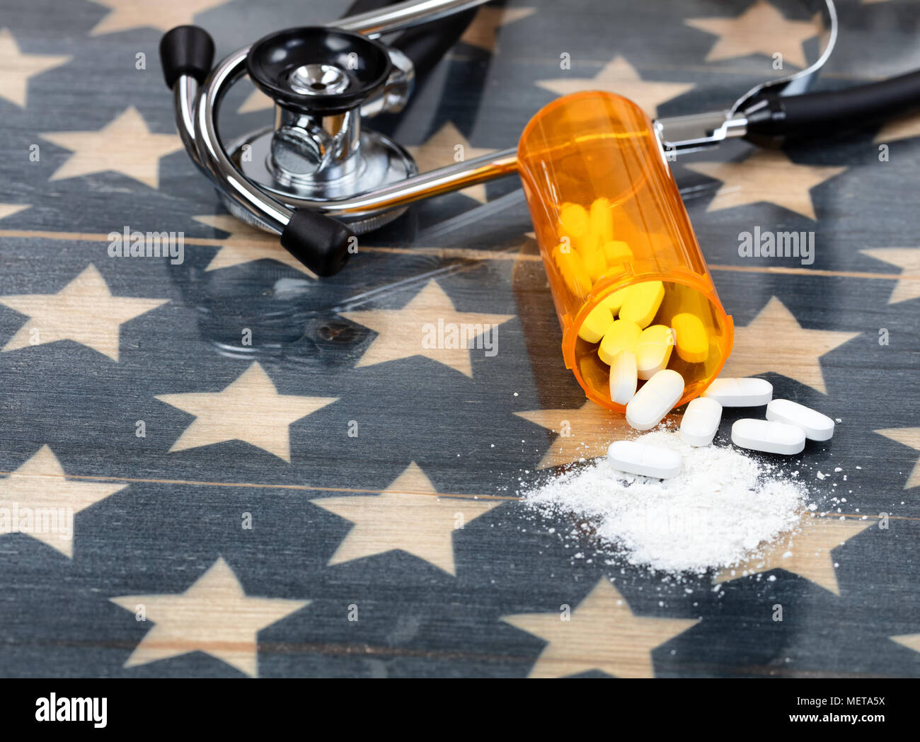 Close up front view of prescription bottle with generic opioid pain ...