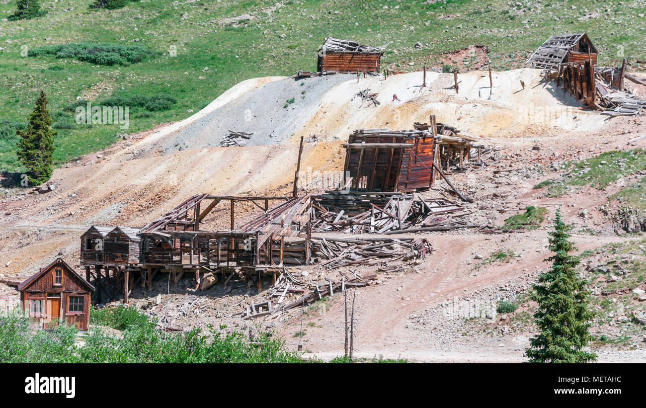 Old mining buildings along Engineer's Pass Road show their age Stock ...