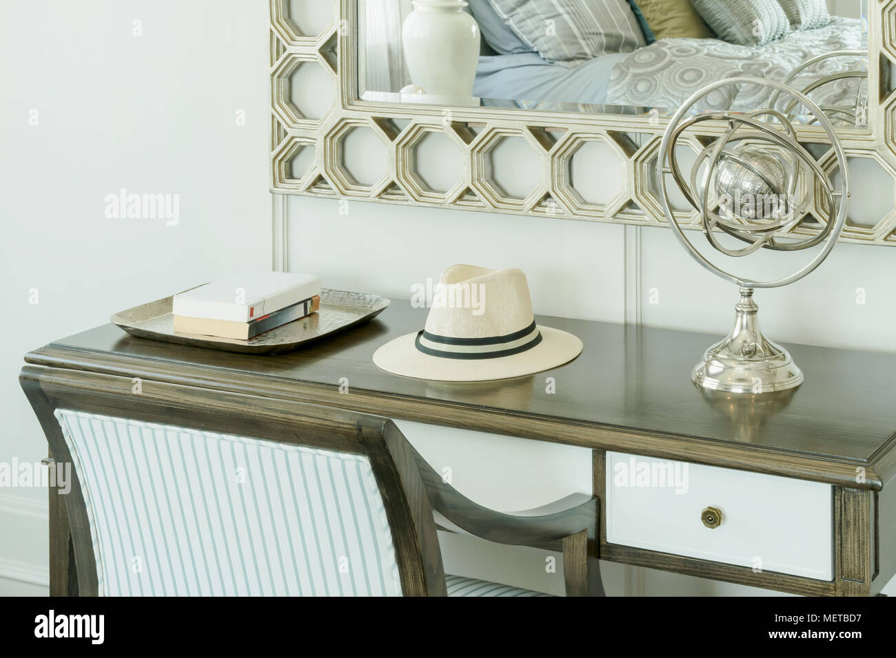 classic wooden chair with working table at home Stock Photo - Alamy