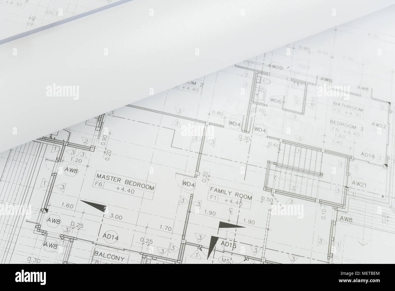 architectural drawing paper rolls of a dwelling for construction Stock ...