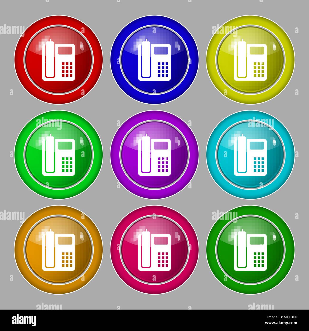 home phone icon sign. symbol on nine round colourful buttons. Vector ...