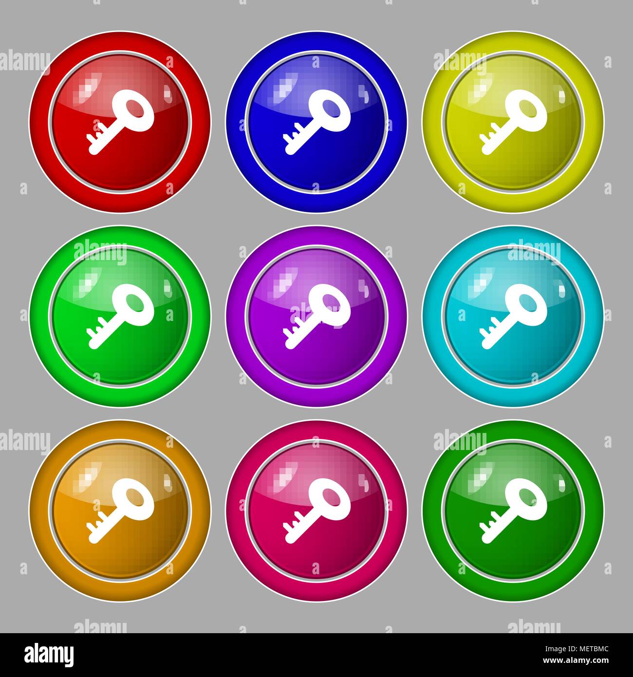 Key icon sign. symbol on nine round colourful buttons. Vector ...