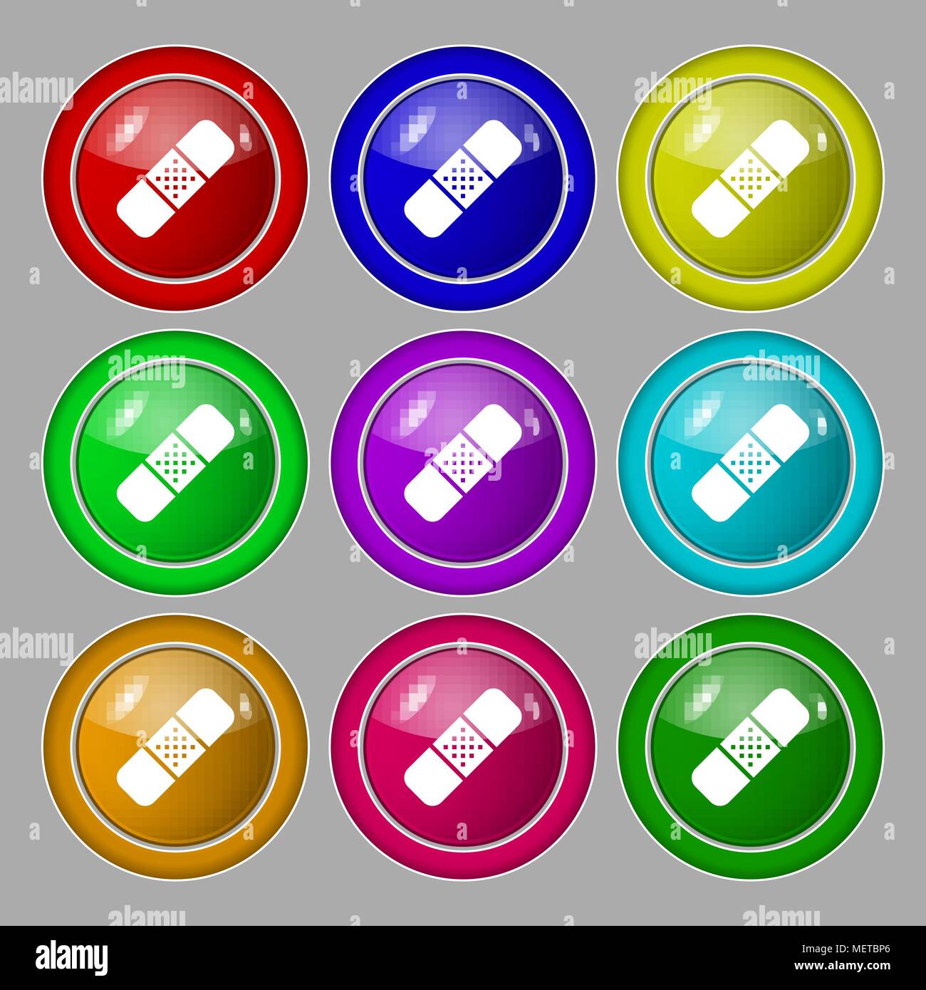 Plaster icon sign. symbol on nine round colourful buttons. Vector ...