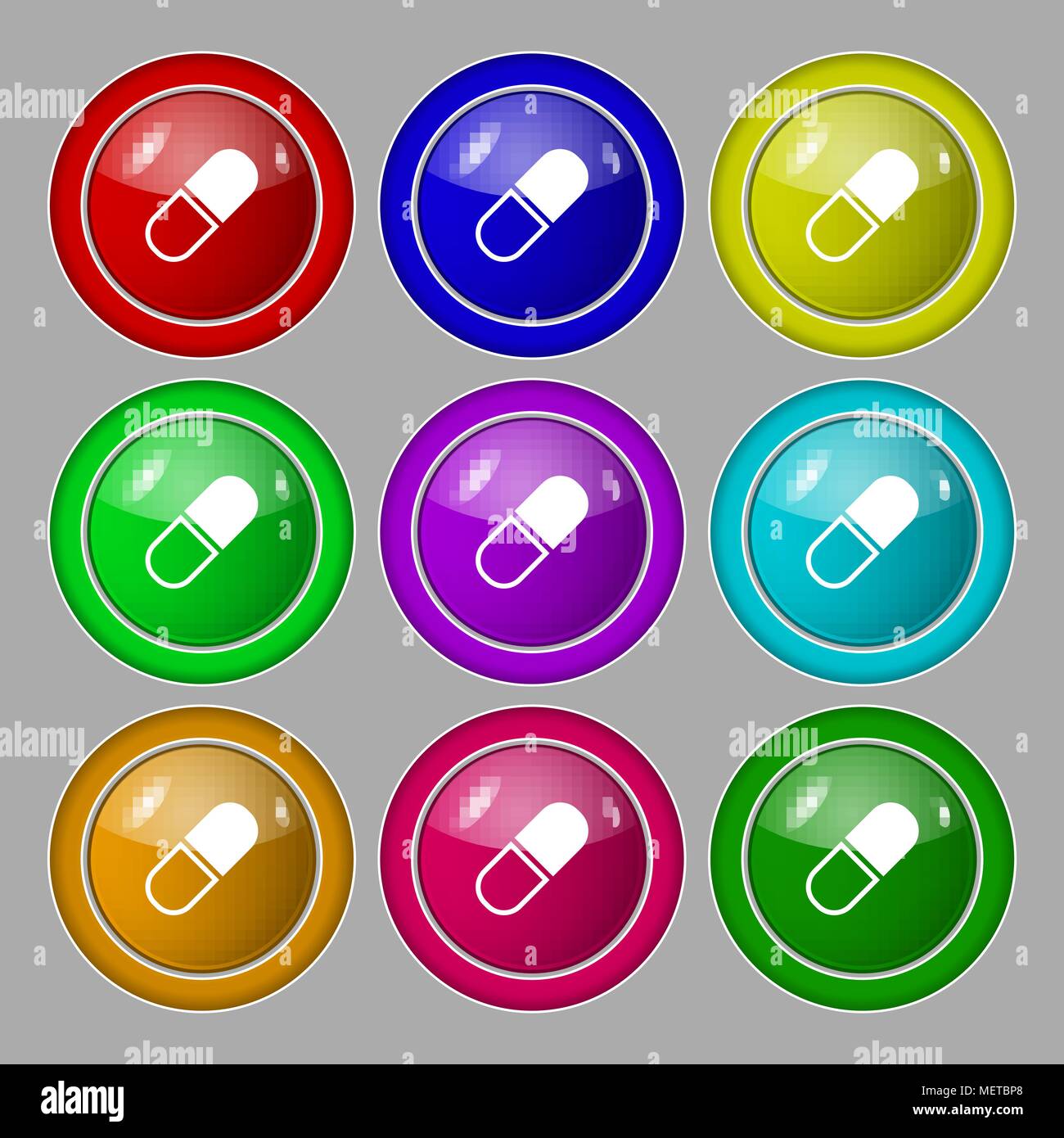 pill icon sign. symbol on nine round colourful buttons. Vector ...