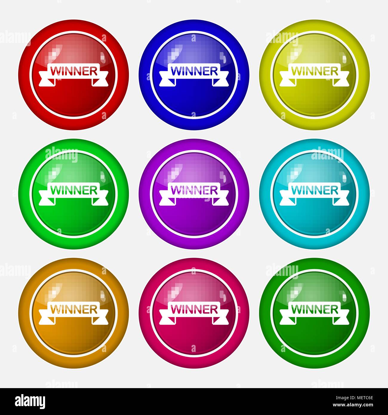 Winner icon sign. symbol on nine round colourful buttons. Vector ...