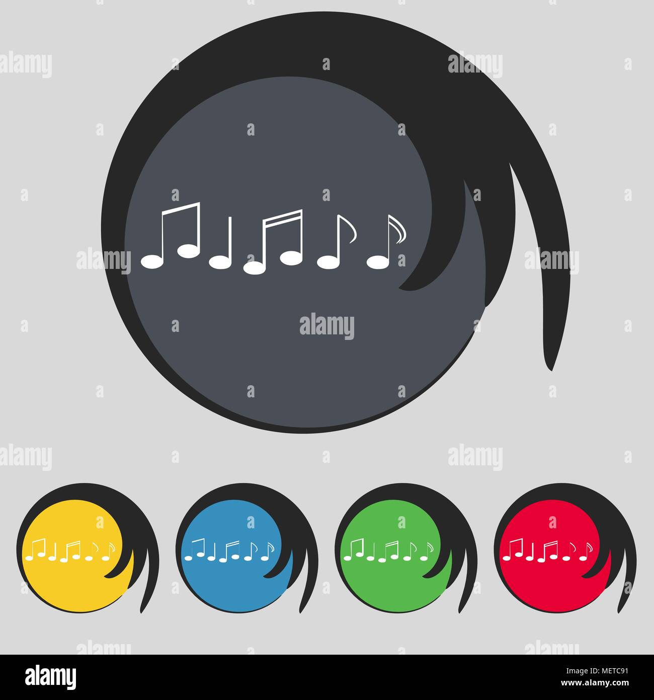 Music note sign icon. Musical symbol. Set colourful buttons. Vector ...