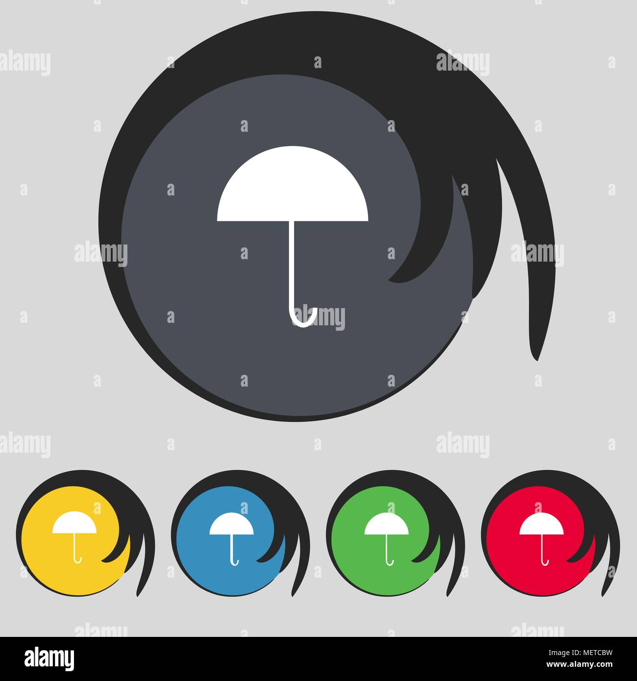 Umbrella sign icon. Rain protection symbol. Set colourful buttons ...