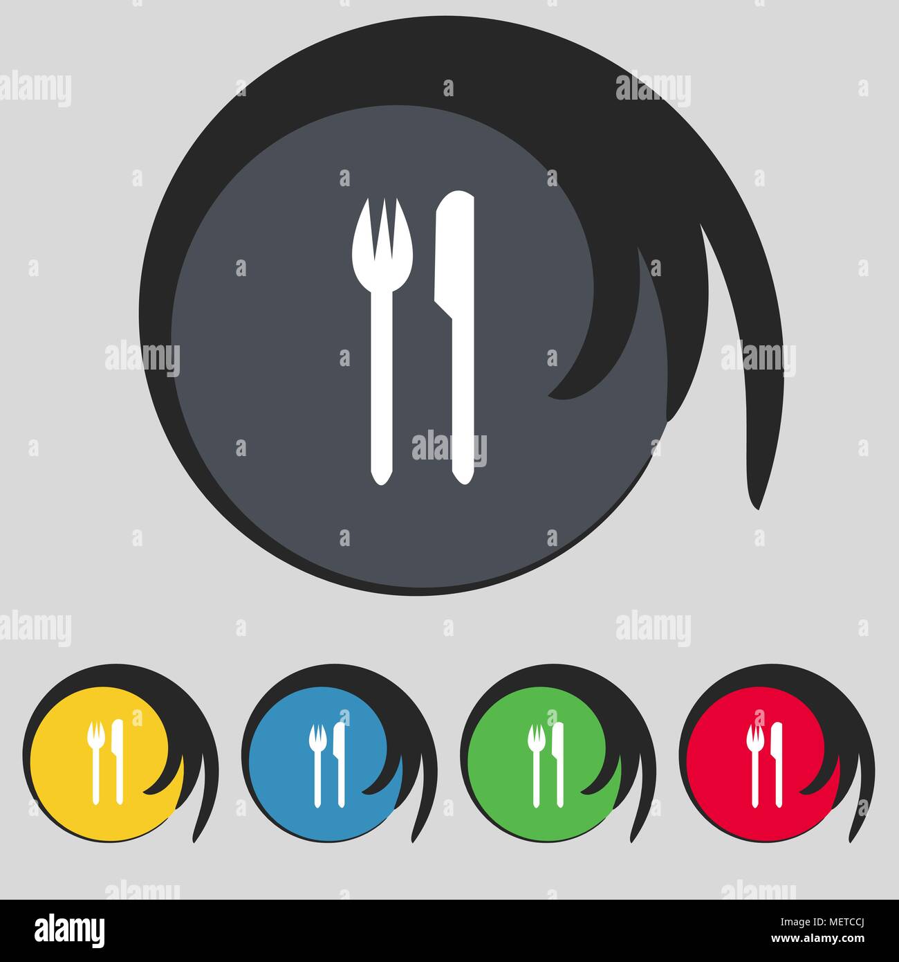 Eat sign icon. Cutlery symbol. Fork and knife. Set colourful buttons ...