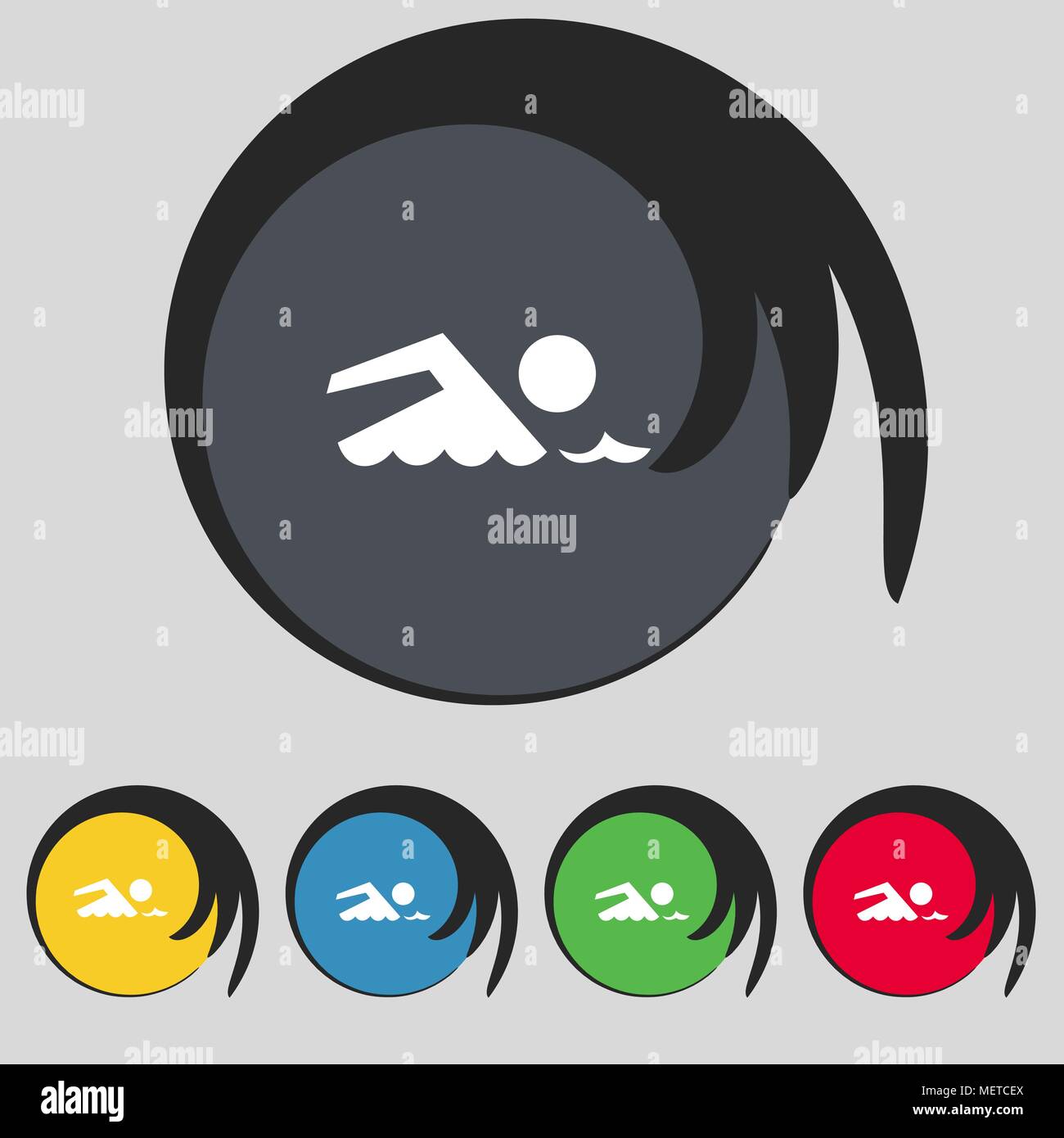 Swimming sign icon. Pool swim symbol. Sea wave. Set colourful buttons ...